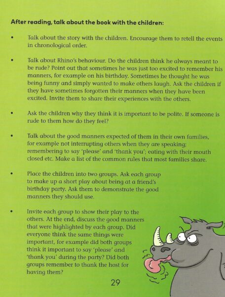 Rhino Learns to be Polite - A Book About Good Manners (Behaviour ...